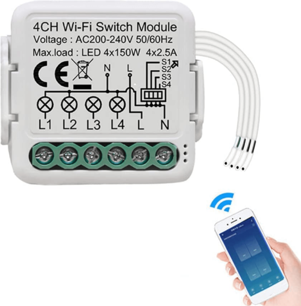 Okos 4 Gang Switch Module (WiFi, 150W/Ch, Concealed Retrofit)