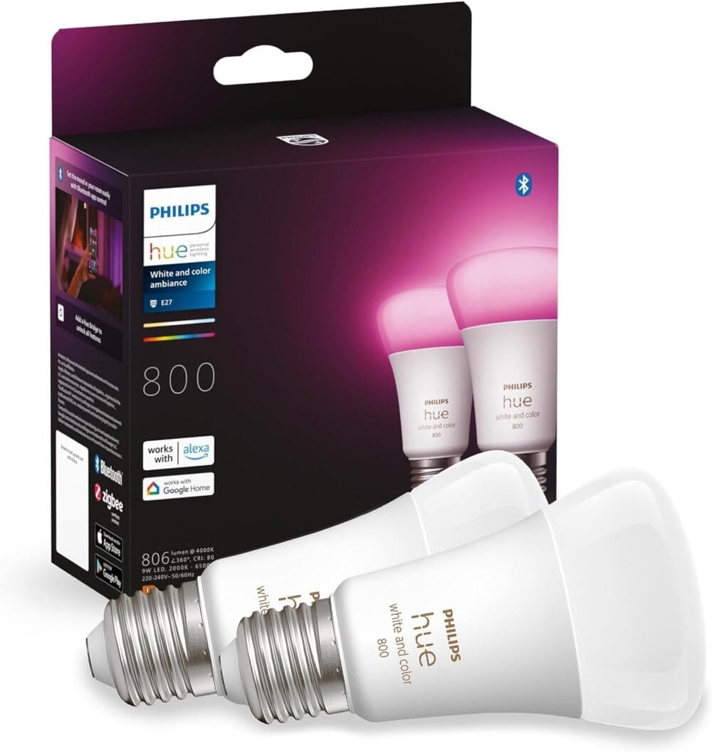 Philips Hue A60 E27 Smart Bulb Pack Of 2 (White & Color Ambiance)
