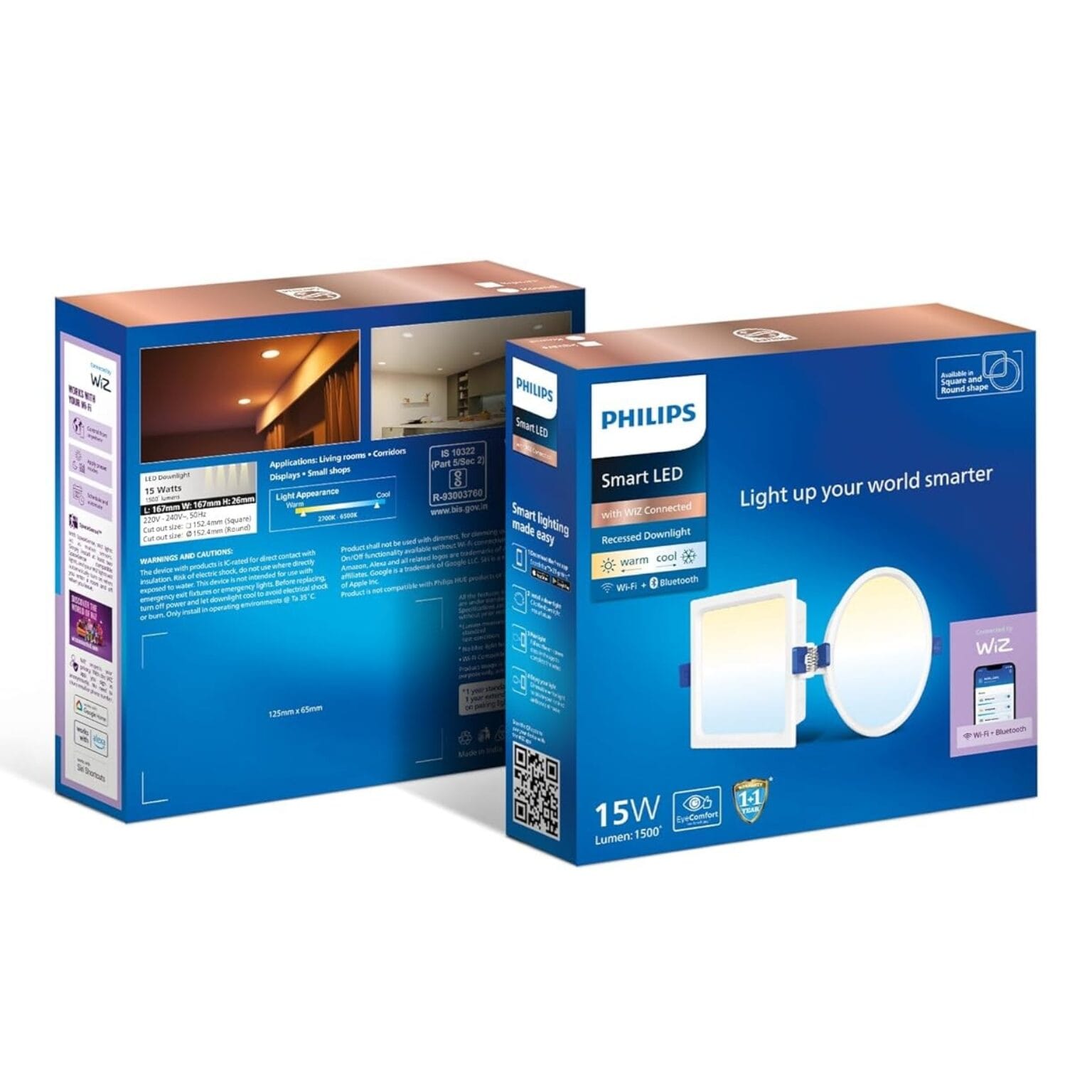 Philips WiZ Neo Smart Downlight 15W Round/Square Wi-Fi Gen 3 LED ...