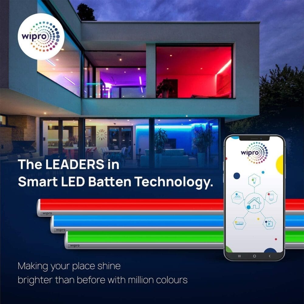 Wipro Smart Tube Light RGB + CCT 24W - WiFi Full Color 3 Ft LED Batten