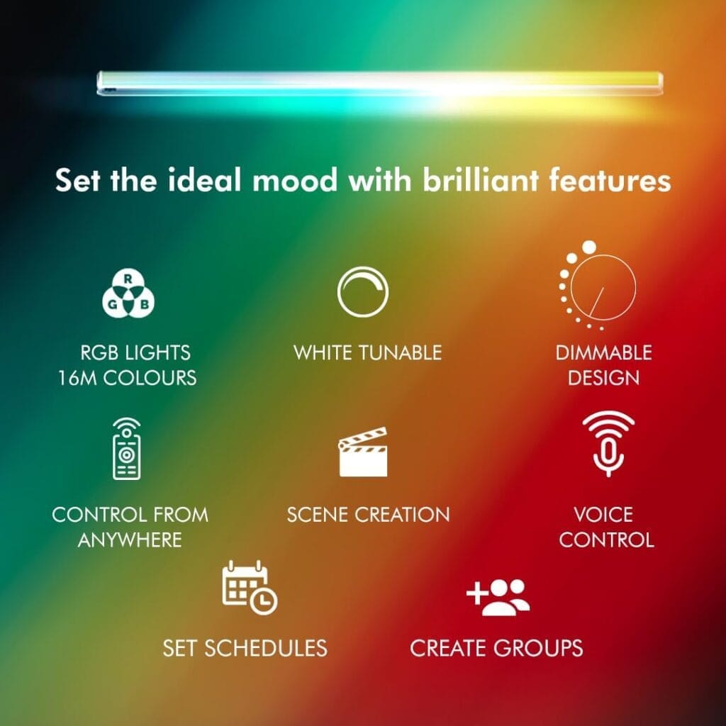 Wipro Smart Tube Light RGB + CCT 24W - WiFi Full Color 3 Ft LED Batten