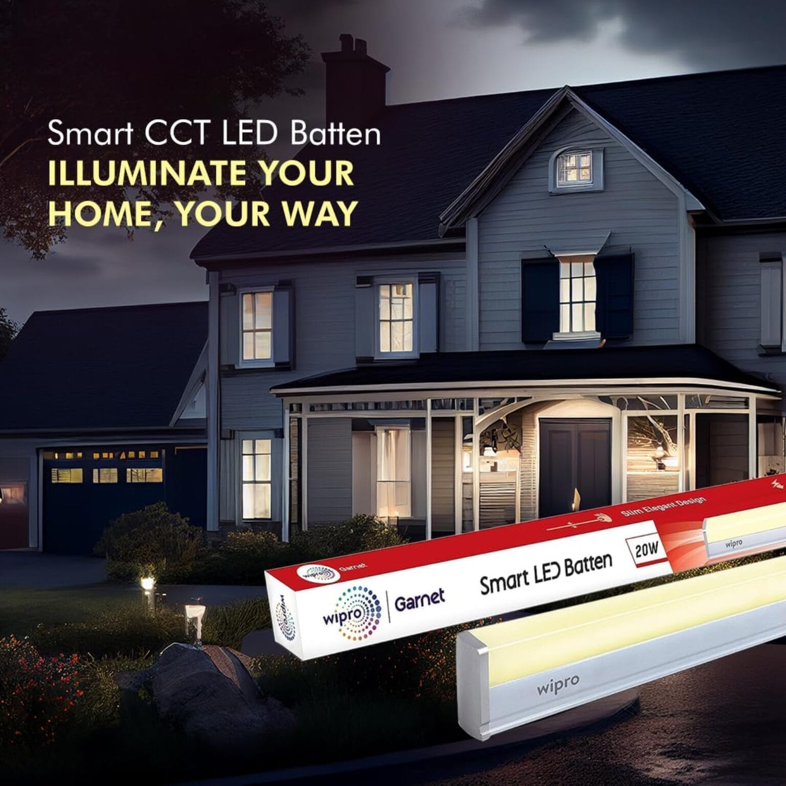 Wipro Smart LED Tube Light CCT 20W - WiFi Tunable White 4 Feet Batten