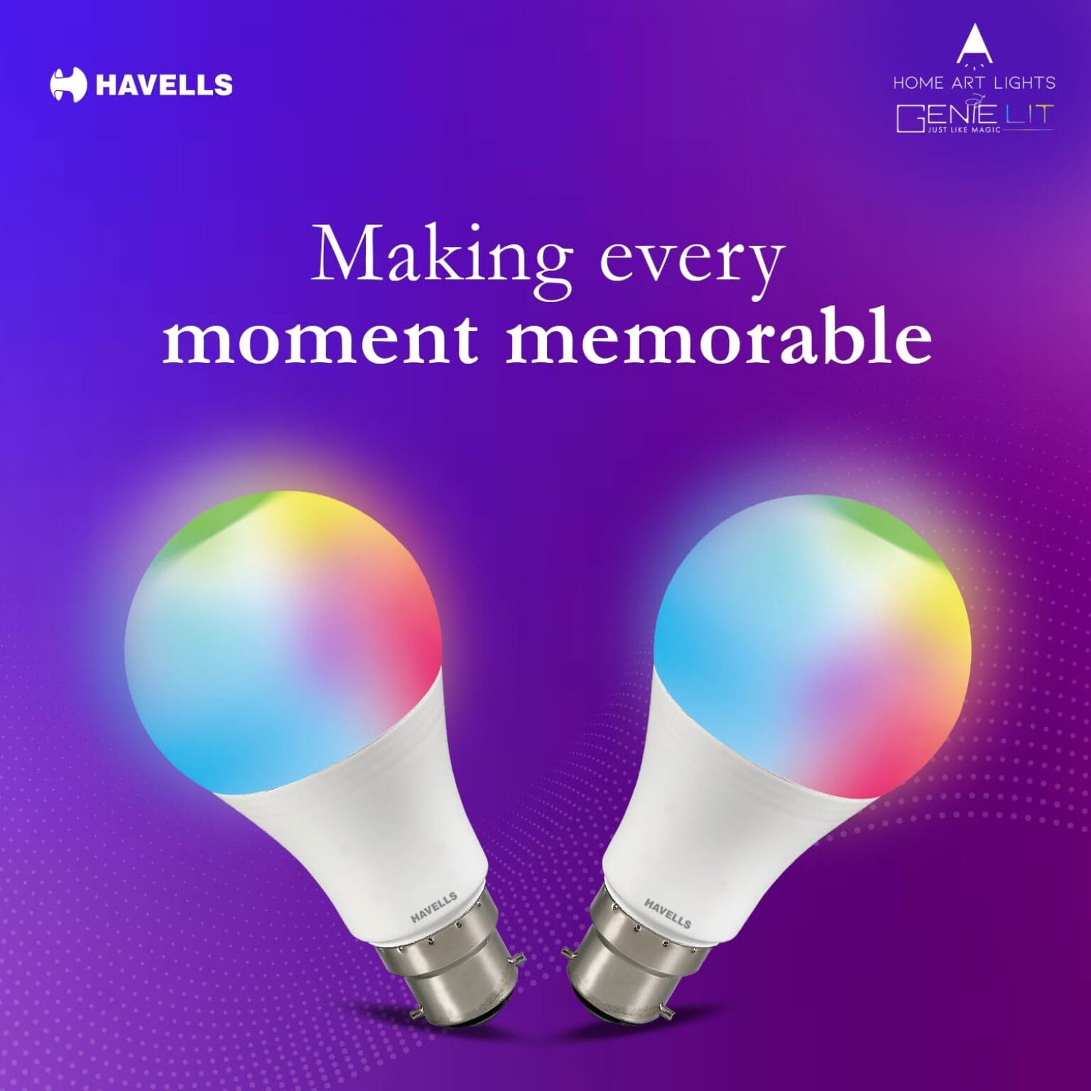 Havells Glamax Smart WiFi RGB LED Bulb With Music Sync | 9W, B22 (16M ...