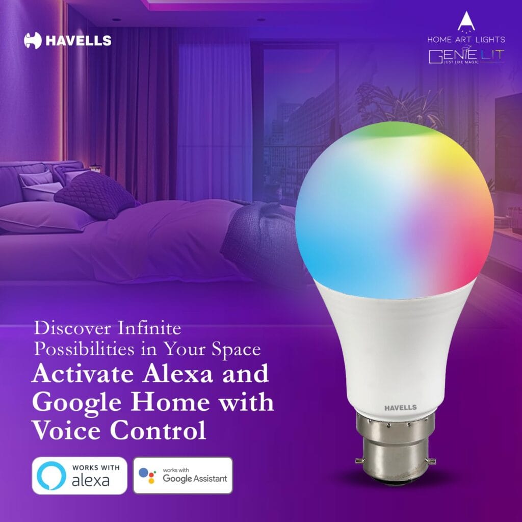 Havells Glamax Smart WiFi RGB LED Bulb With Music Sync | 9W, B22 (16M ...