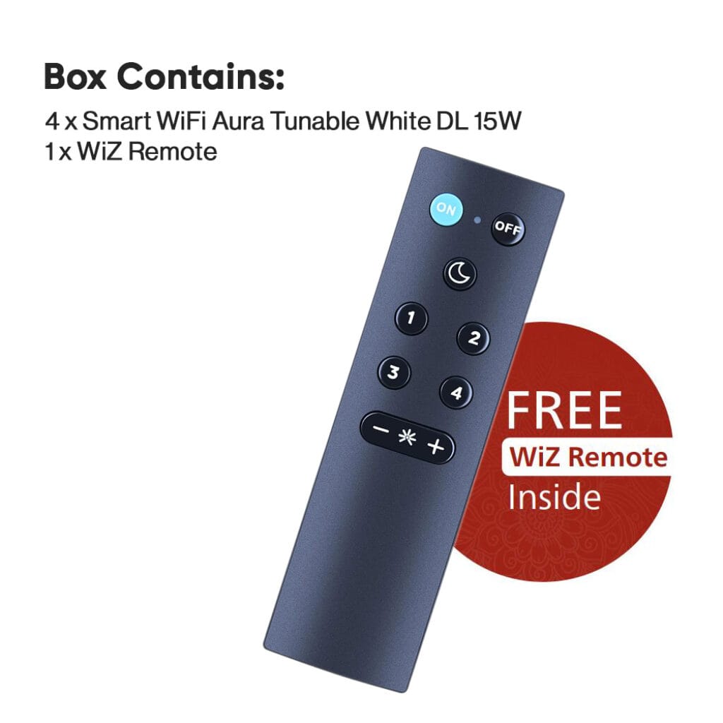 Philips WiZ Aura 15W Tunable White Downlight 4 Pack With Free Remote ...